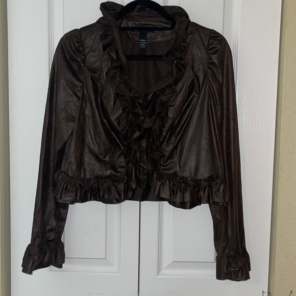 INC International Concepts | Jackets & Coats | Brown Textured Ruffle ...